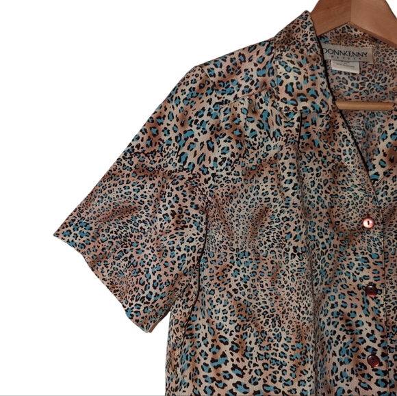 Donnkenny | Tops | Vintage 8s Donnkenny Leopard Print Turquoise Button ...
